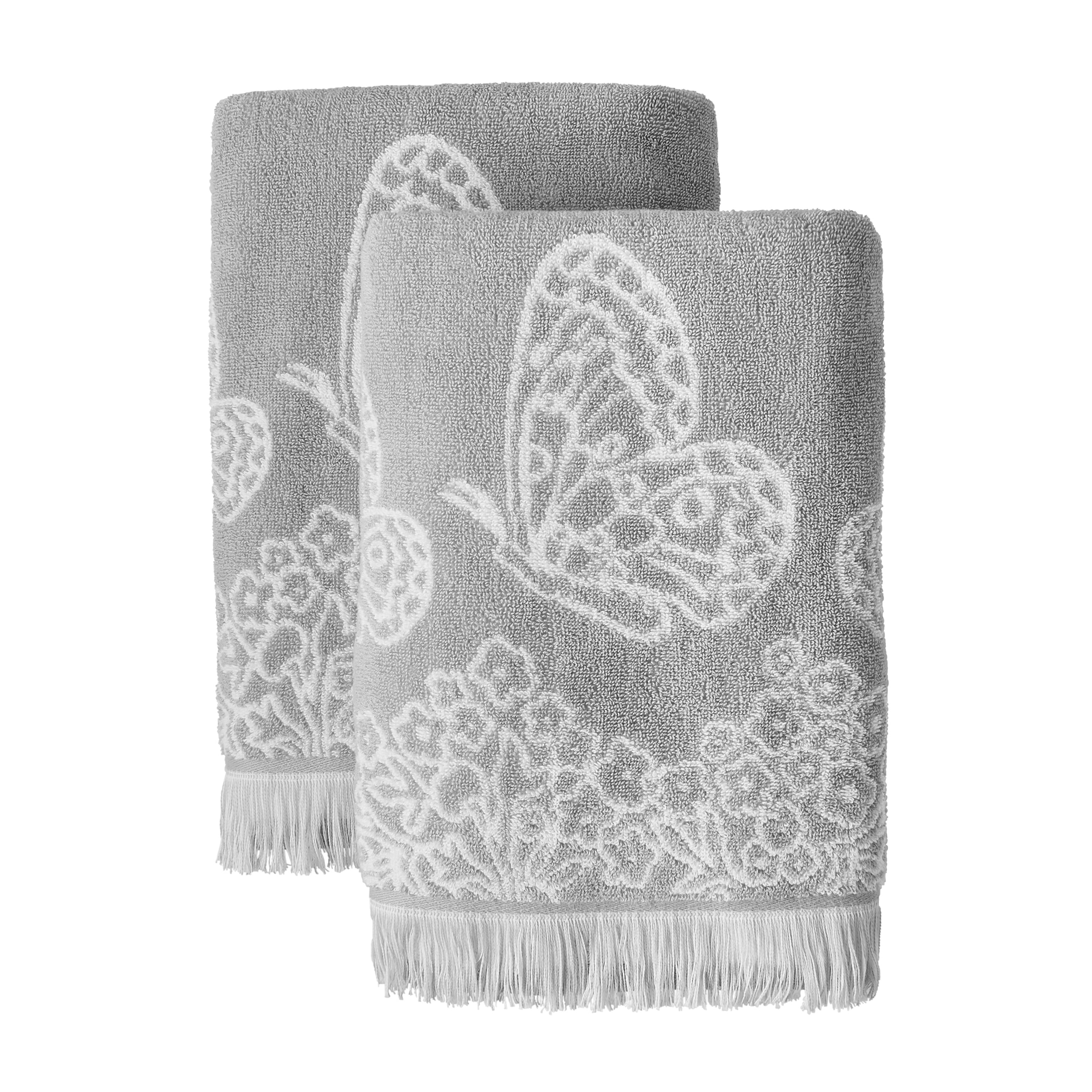 The Pioneer Woman Butterfly Garden 2-Pack Cotton Bath Towel Set, Silver ...