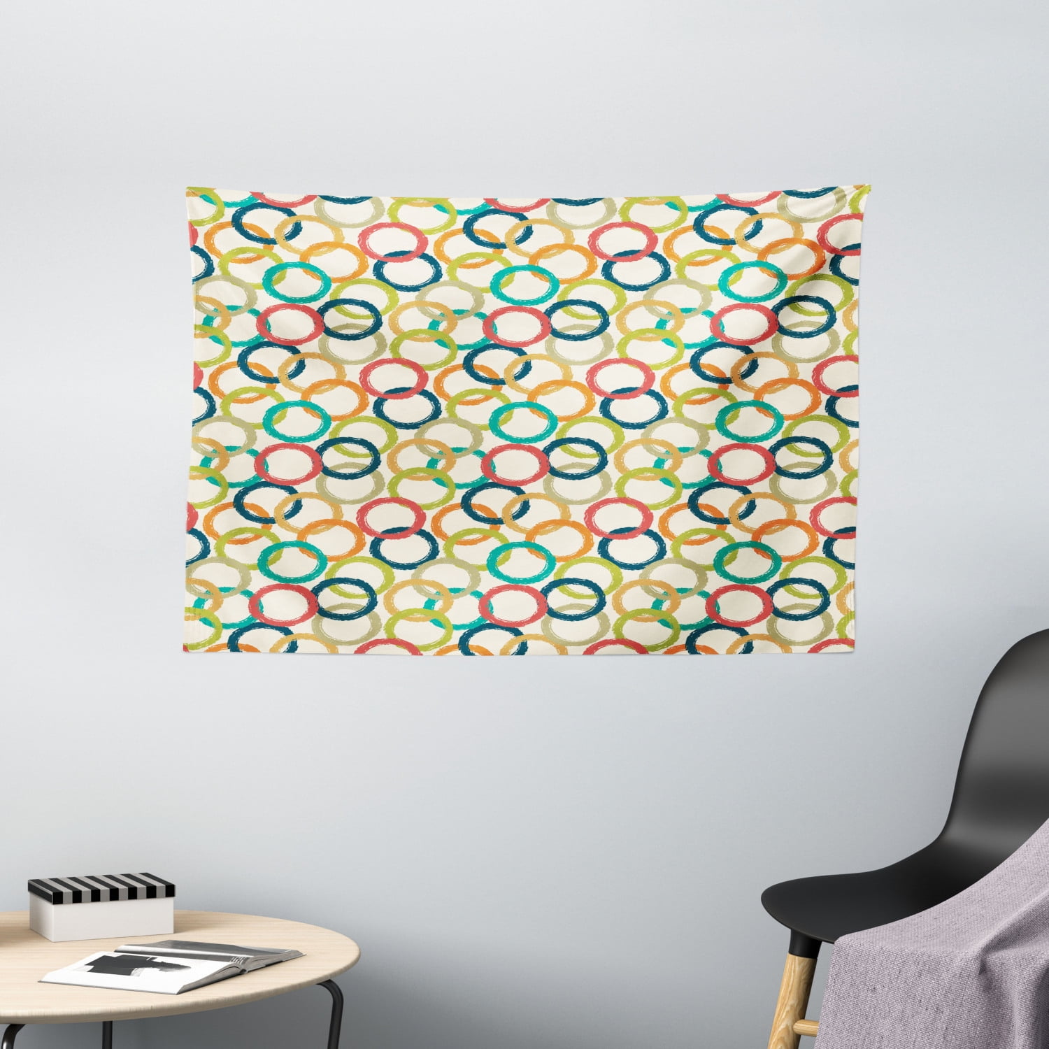 Retro Tapestry, Colorful Doodle Like Hand Drawn Big Circles Hipster ...