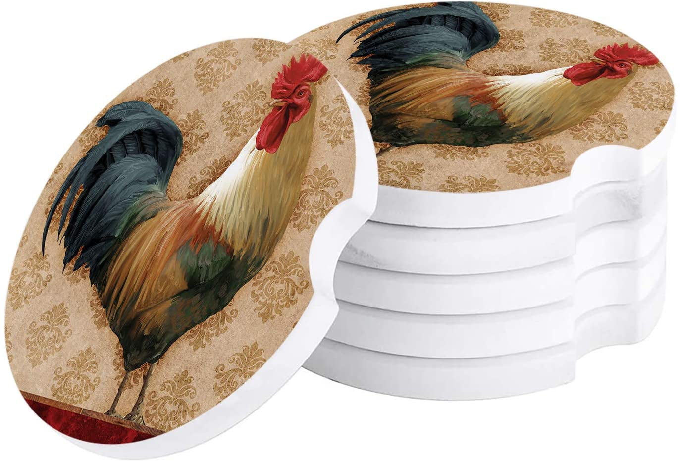 FMSHPON Retro Farm Rooster European Style Set of 2 Car Coaster for ...
