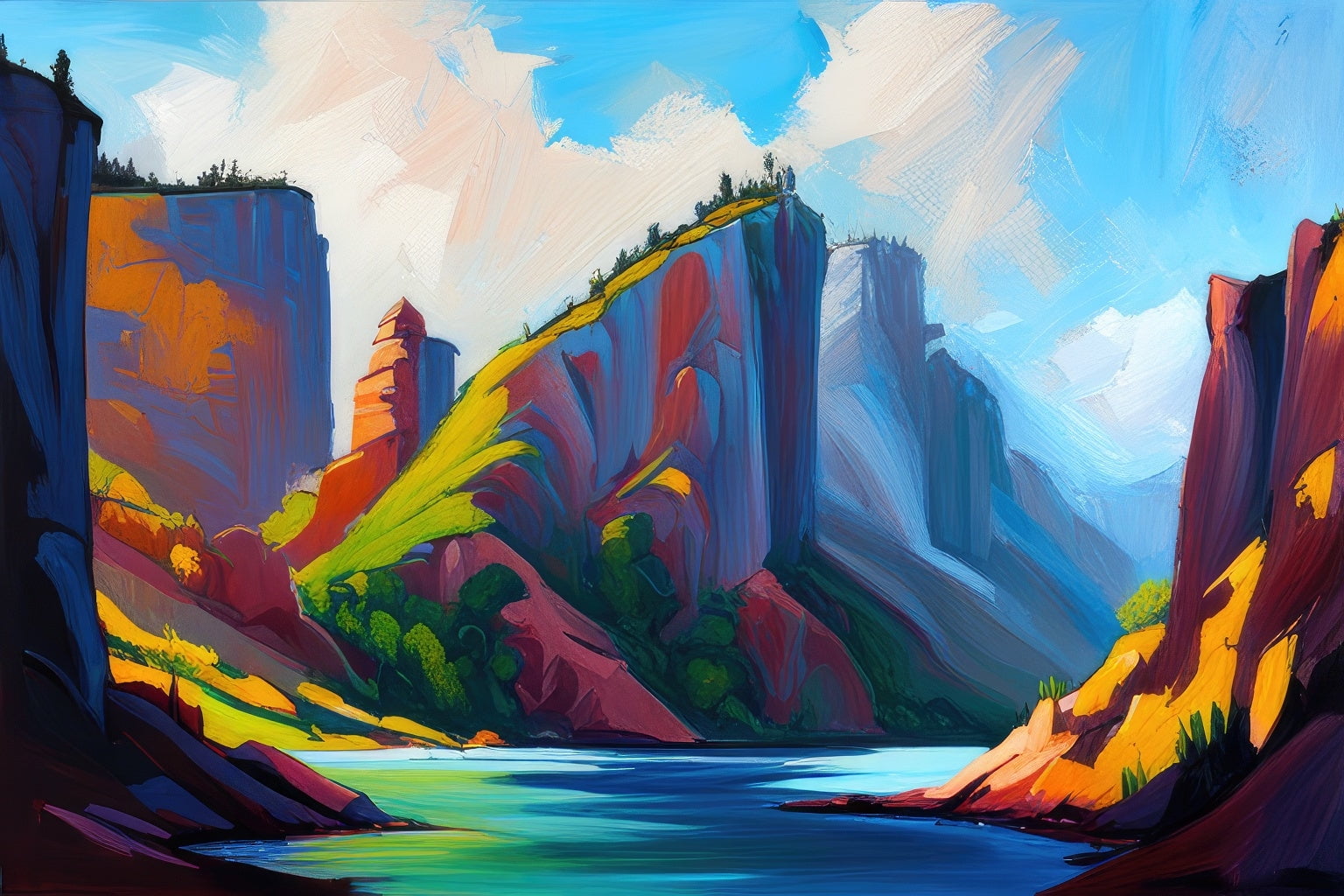 Large Cliffs Acrylic Painting - 12" x 18" Art Print Wall Decor ...