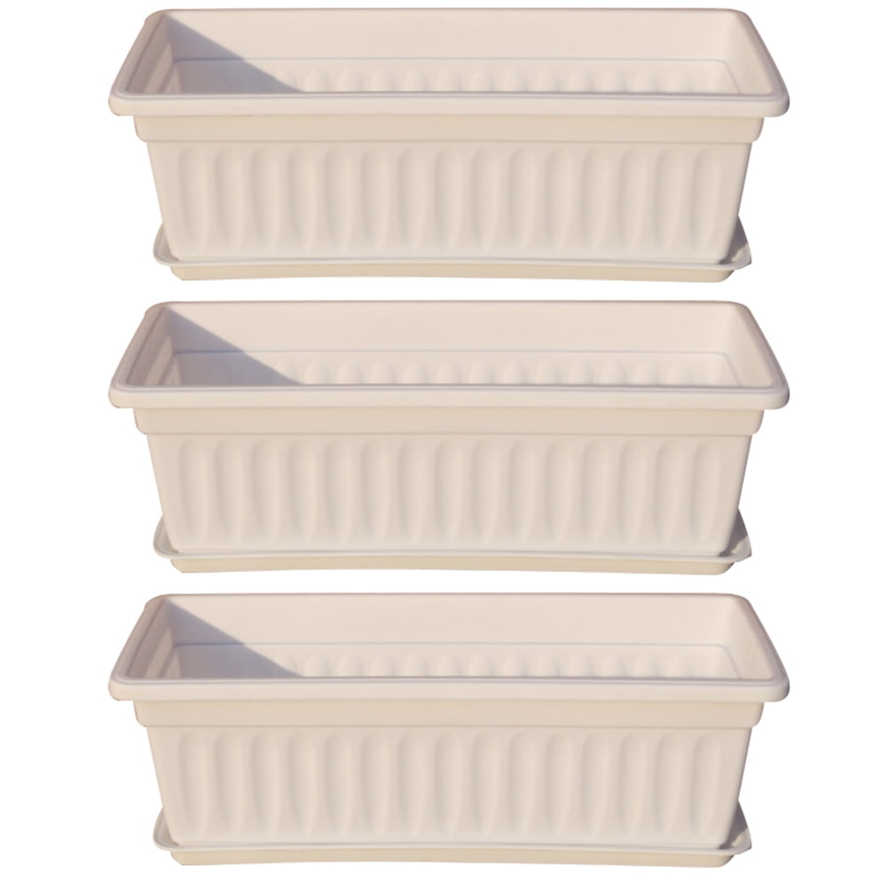 HES 3Pcs Balcony Garden Rectangular Vegetable Flower Planter Resin Box ...