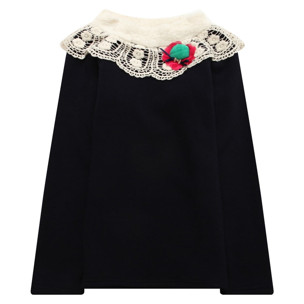 Little Girls Blue Flower Lace Faux Fur Collar Pullover 5/6 - Walmart.com