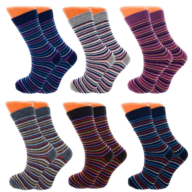 Combed Cotton Crew Socks for Women Colorful 6 Pairs Size 9-11 - Design ...