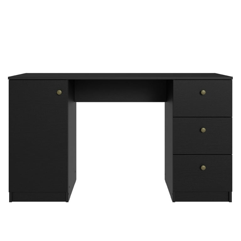 Madesa Executive Computer Writing Desk 53 inch with 3 Drawers and 1 Door Metalic Handles Wooden Home Office PC Study 53 Inches Black