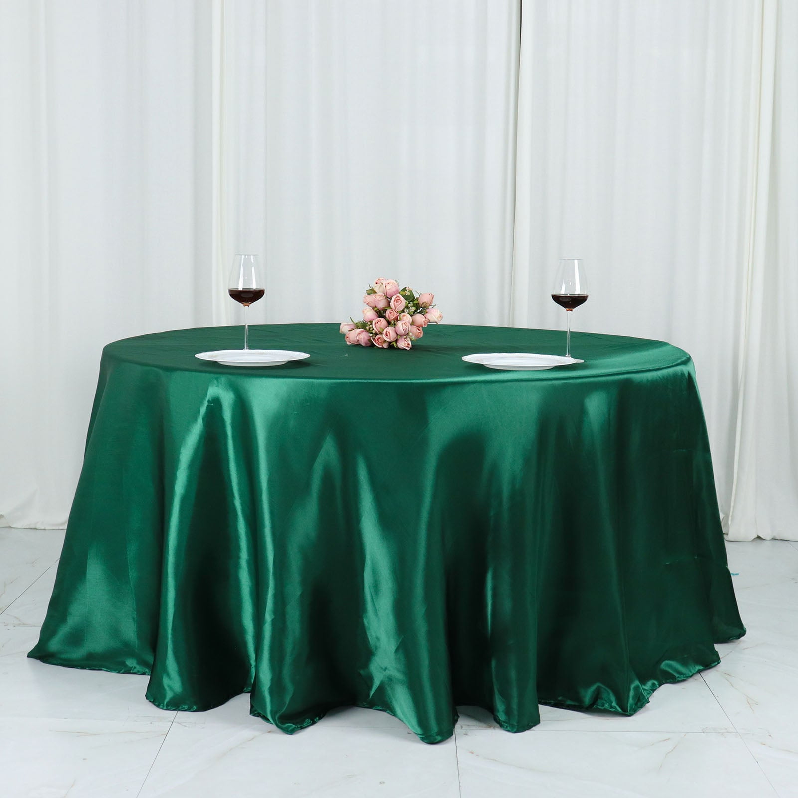 Efavormart 132" Hunter Emerald Green Seamless Satin Round Tablecloth ...