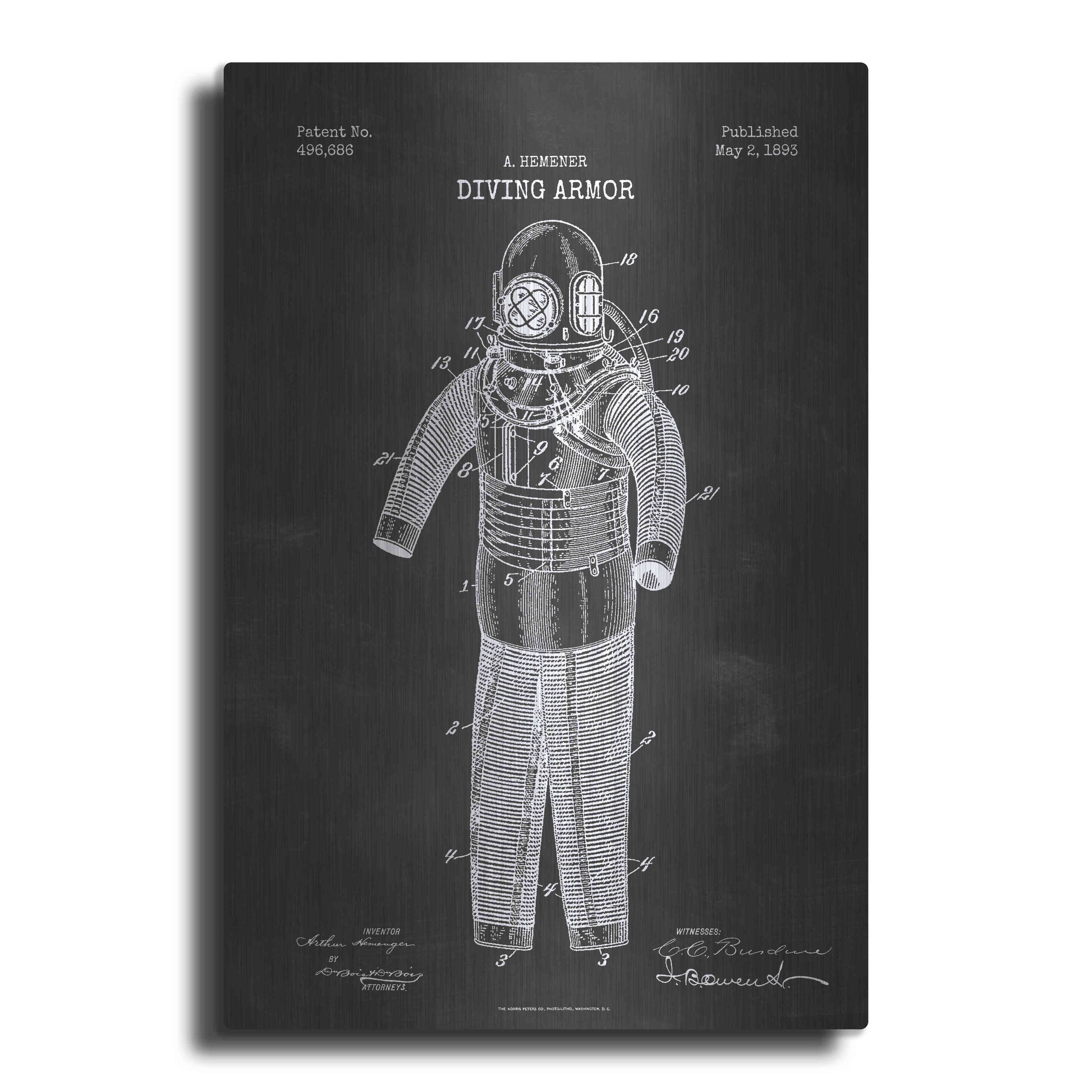 Luxe Metal Art 'Diving Armor Blueprint Chalkboard Patent' Metal Wall ...