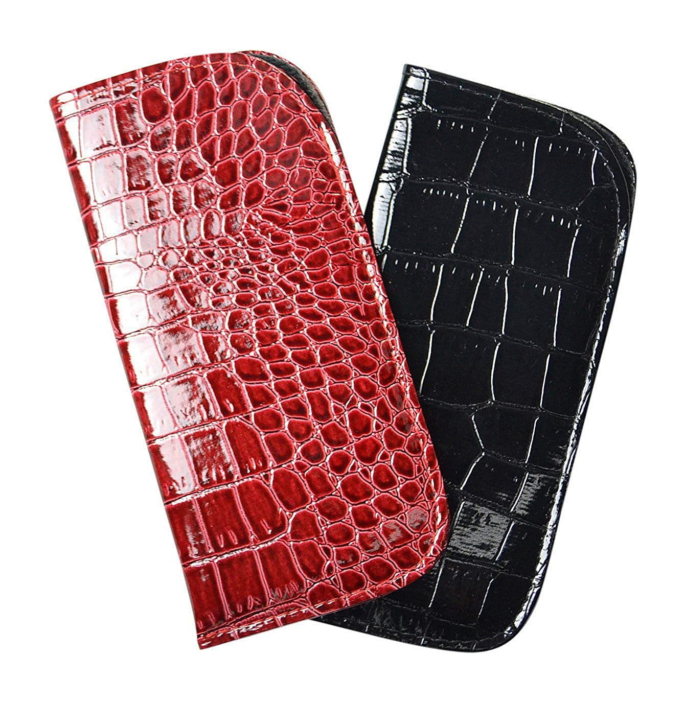 2 Pack Soft Slip In Eyeglass Case For Women & Men - Glossy Croco In Red ...