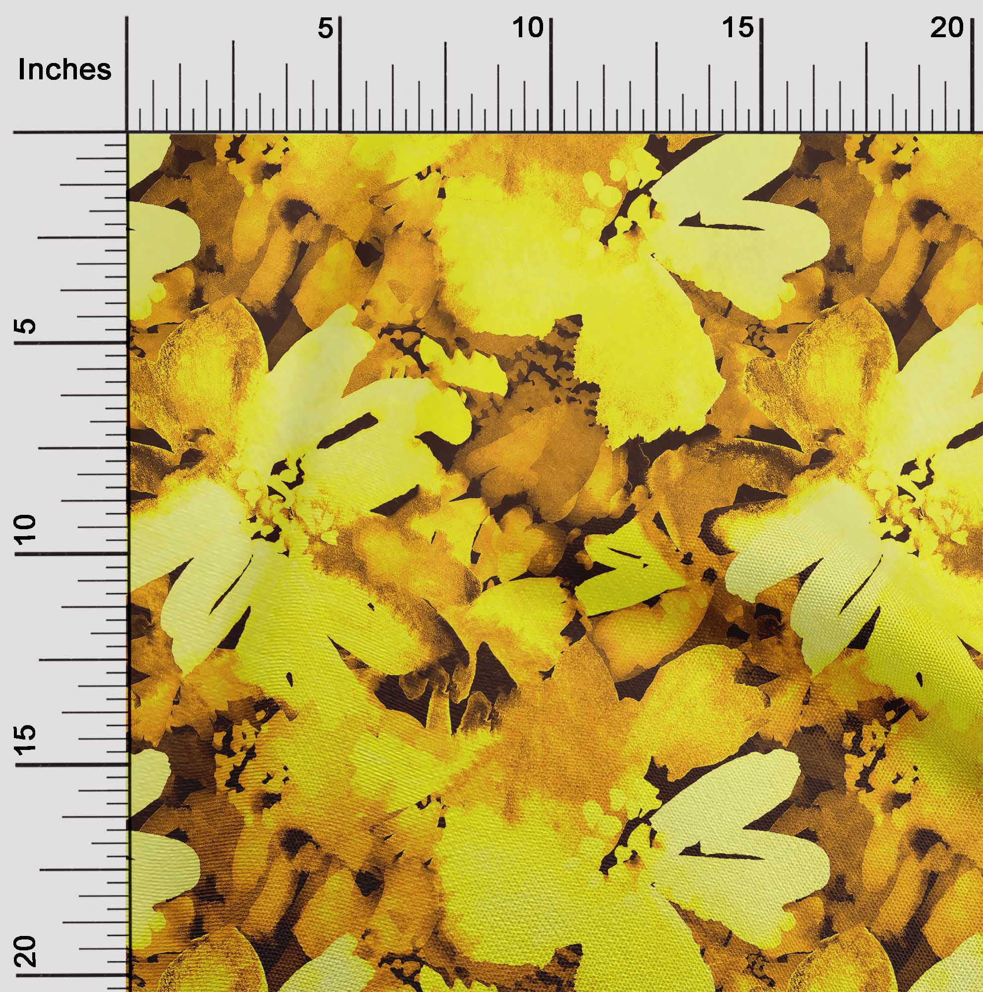 oneOone Viscose Chiffon Yellow Fabric Florals Fabric For Sewing Printed ...