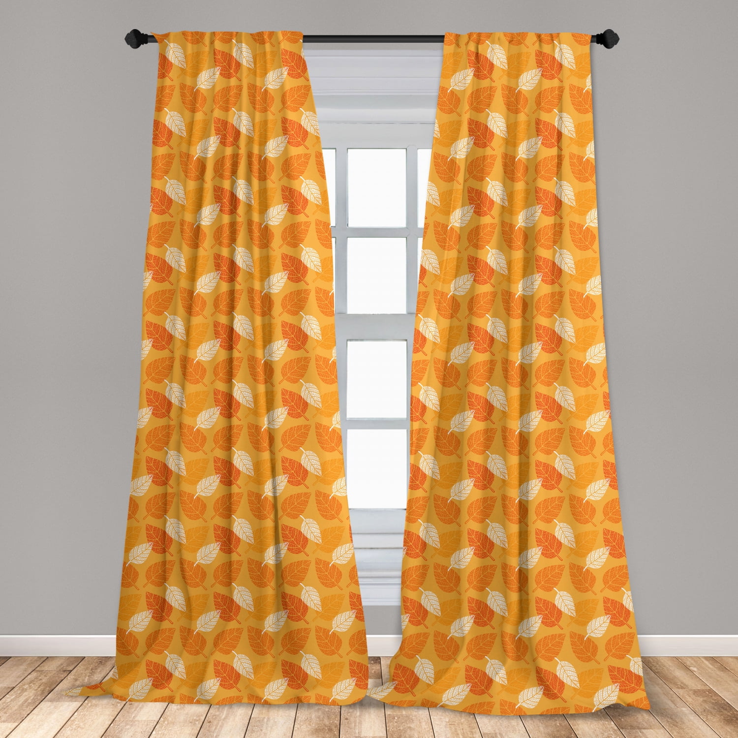 Burnt Orange Curtains 2 Panels Set Autumn Leaves Silhouettes Foliage