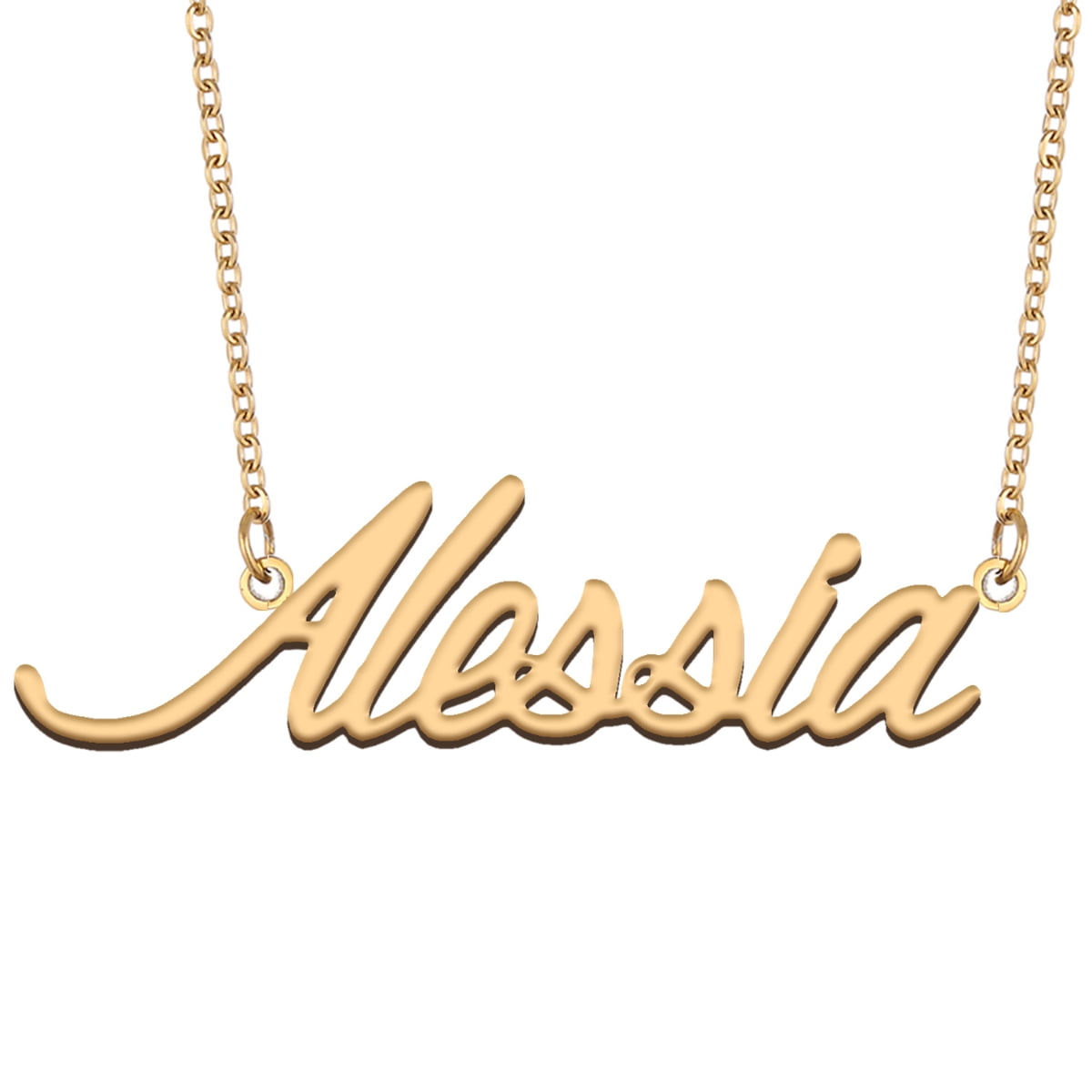 HUAN XUN 18k Gold Name Necklace Initial Alessia Name Script Necklace ...