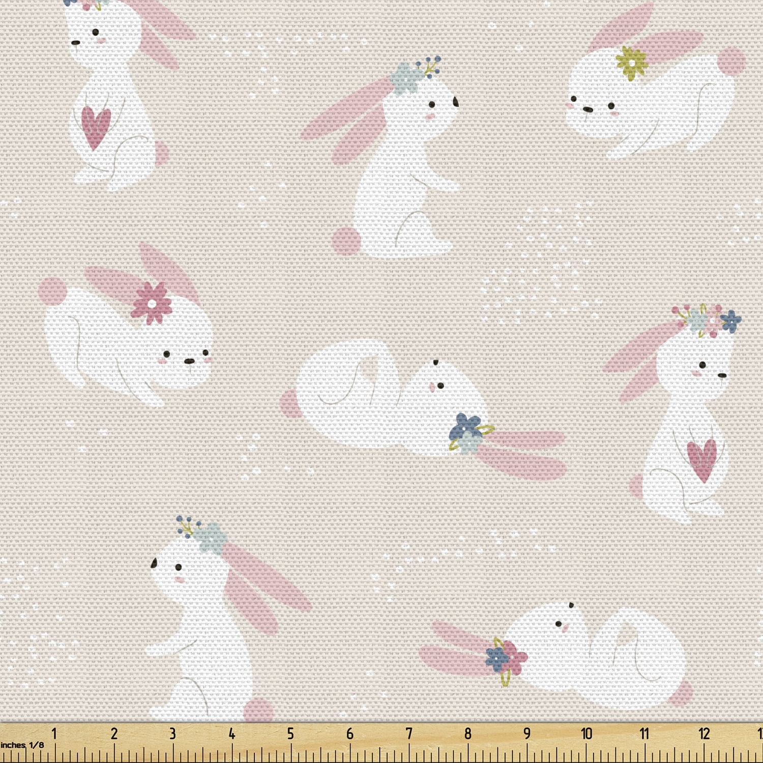 Cartoon Fabric by the Yard, Bunnies with Floral Wreath Girly Rabbits ...
