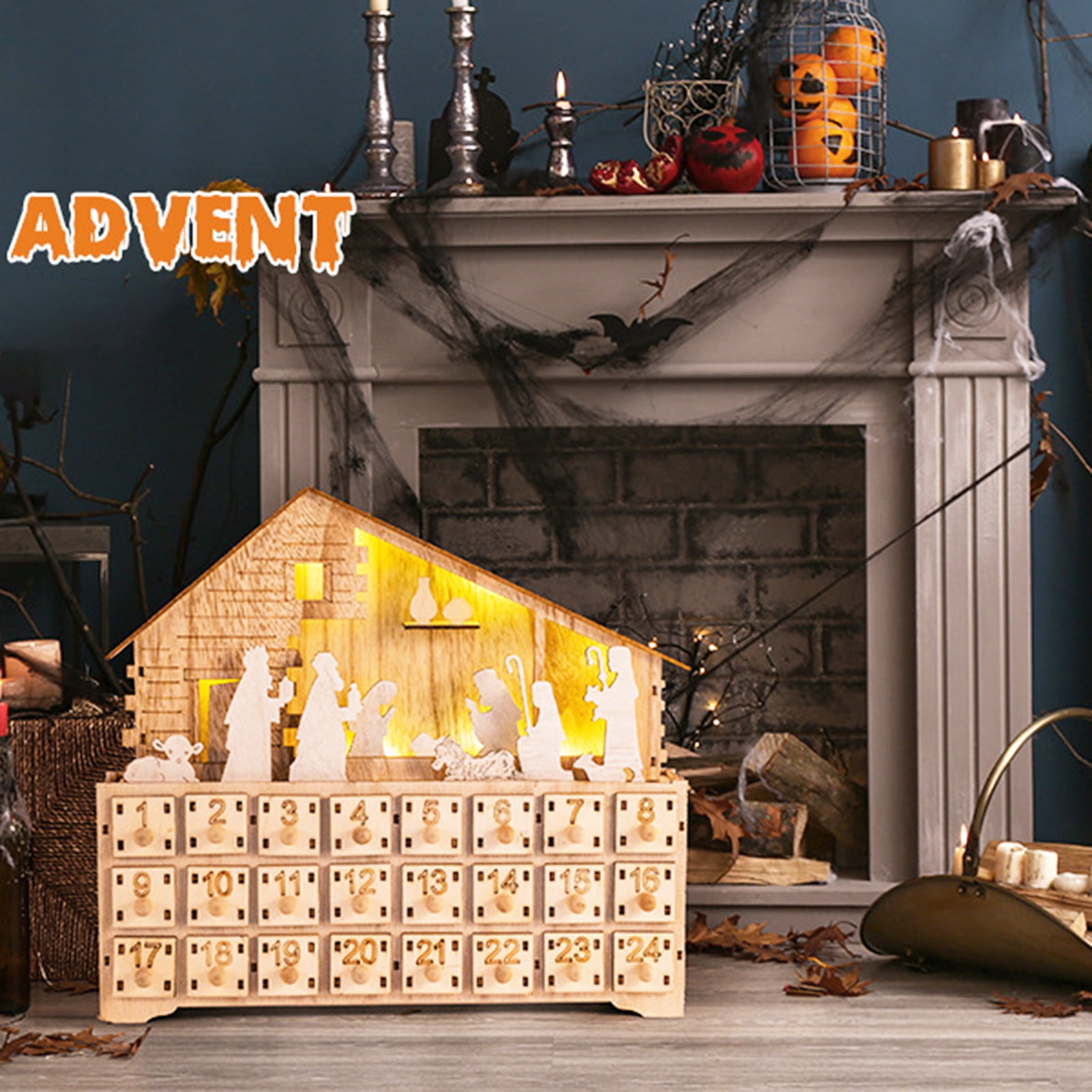 Hesroicy Christmas Advent Calendar Built-in LED Light Crafts Decorative ...