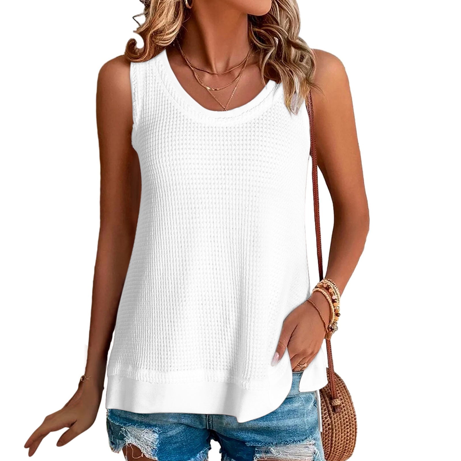 Click here for Meichang Waffle Tank Tops For Women Solid Color Sc... prices