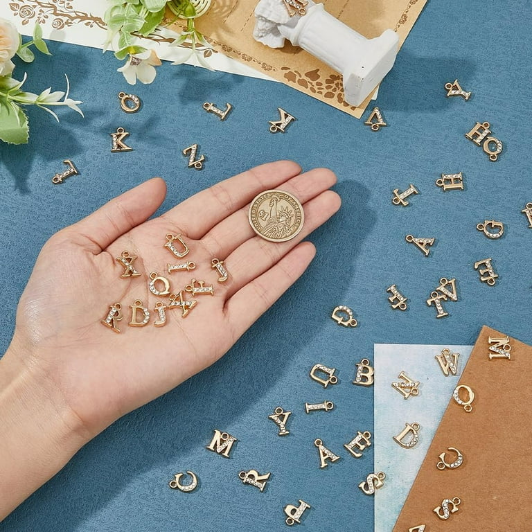 2 Sets Rhinestone Letter Charms Alloy Alphabet Charms A z Charm Bracelet Initial Charms for Bracelet Personalized Jewelry Making Hole 1.4mm