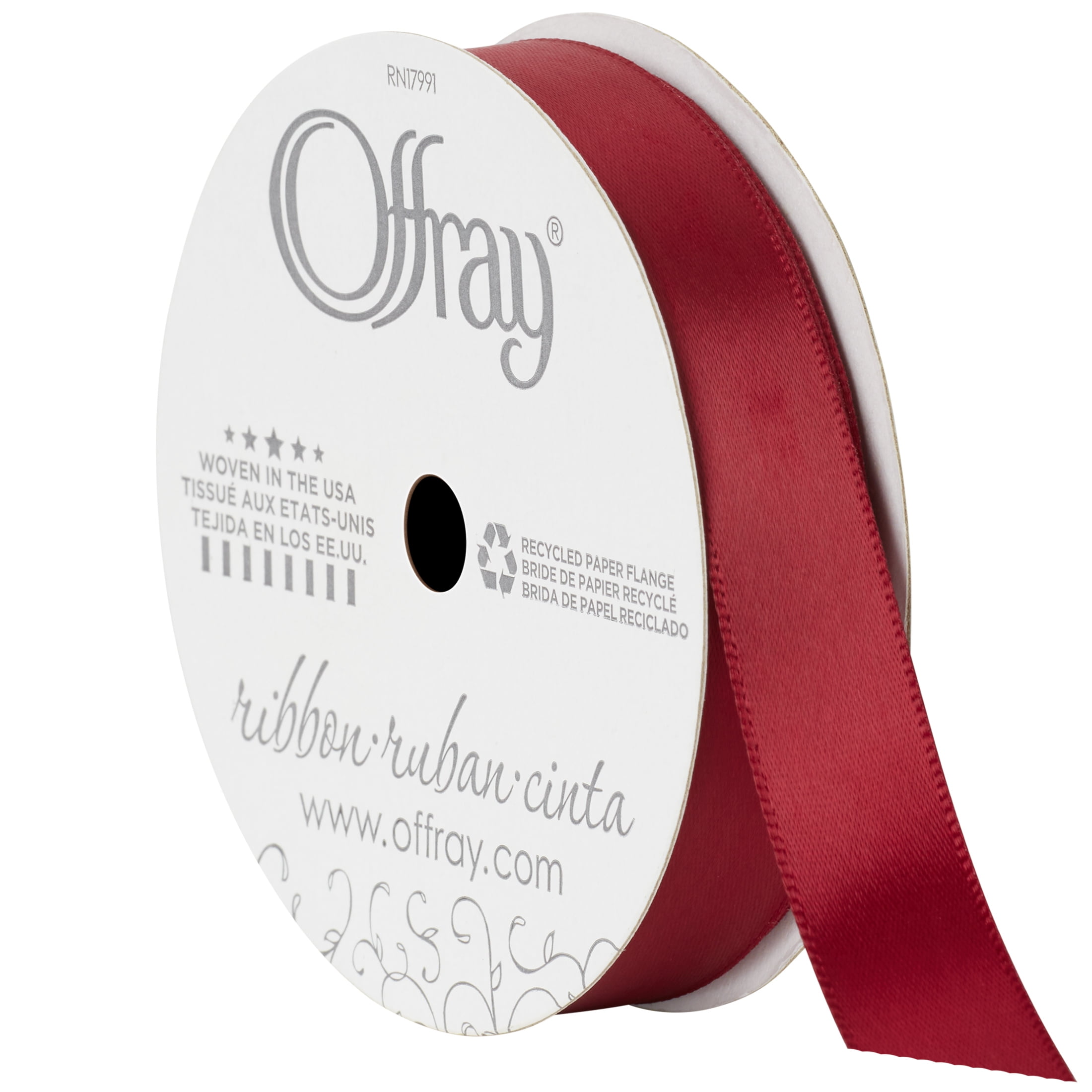 Offray Ribbon, Red Wine 5/8 inch Single Face Satin Polyester Ribbon, 18 ...