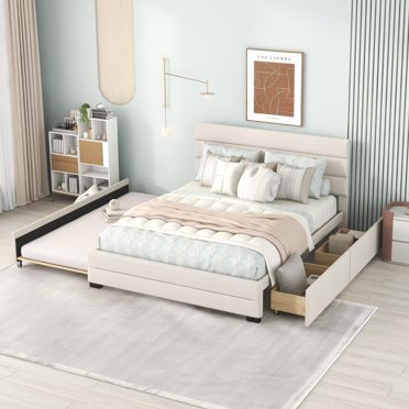 Upholstered Platform Bed with Storage Underneath, Queen Size Bed Frame ...