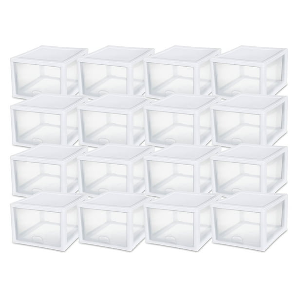 Sterilite 27 Quart Clear & White Plastic Storage Bin w/ One Drawer, 16 ...