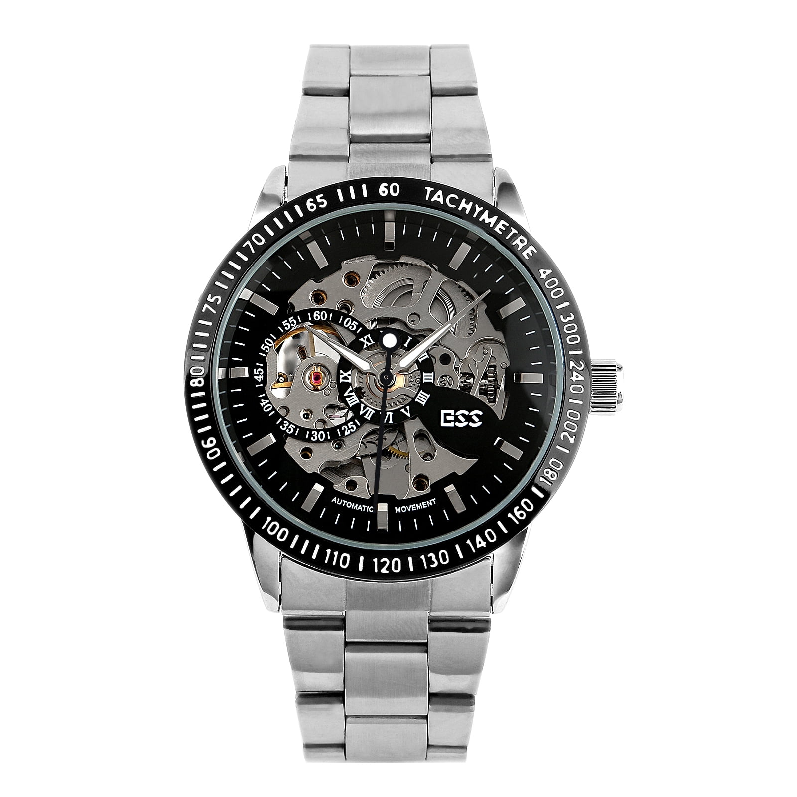 ESS Silver Case Self-winding Mechanical Watch Mens Skeleton Luxury ...