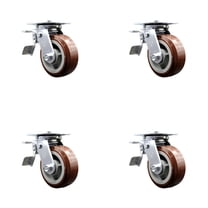 5 Inch Polyurethane Caster Set with Roller Bearings and Total Lock ...