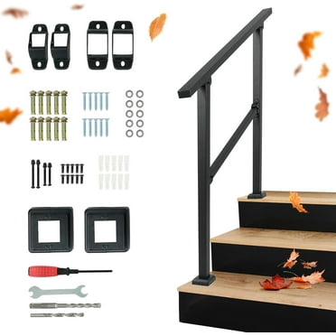 VINGLI Handrails for Outdoor Steps, Stair Handrail Fits 1 to 4 Steps, Wrought Iron Hand Rail ...