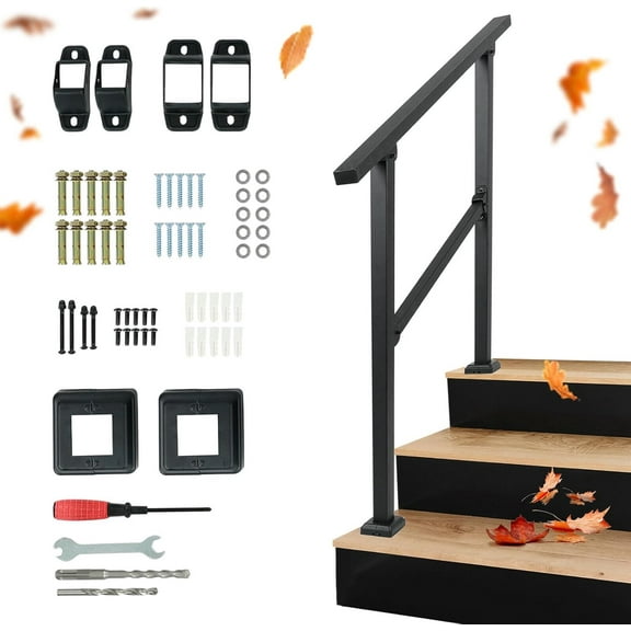 2 Step Handrails for Outdoor Steps, Wrought Iron Stair Railing Fits 1 ...