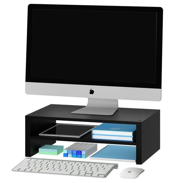 Simple Trending 2 Tier Wooden Monitor Stand and Computer Riser, Black ...