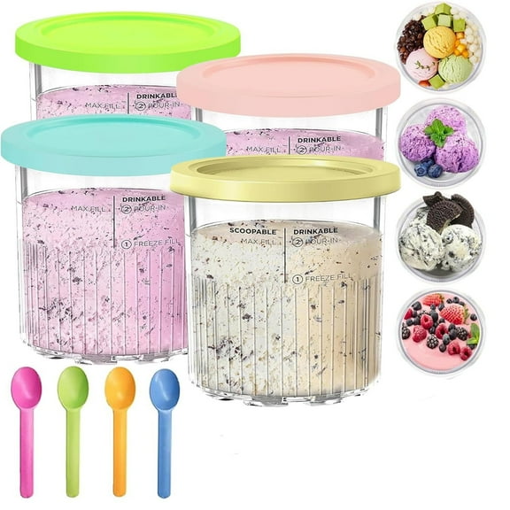 Containers Replacement for Ninja Creami Pints and Lids - 4 Pack, Cups ...