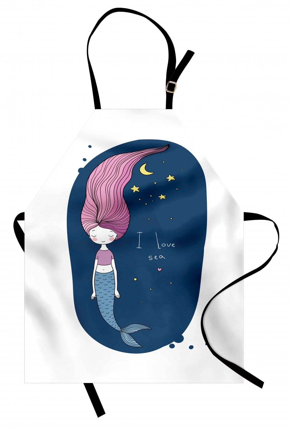 Mermaid Apron I Love Sea Theme Fantastic Cartoon Girl with Long Pink ...