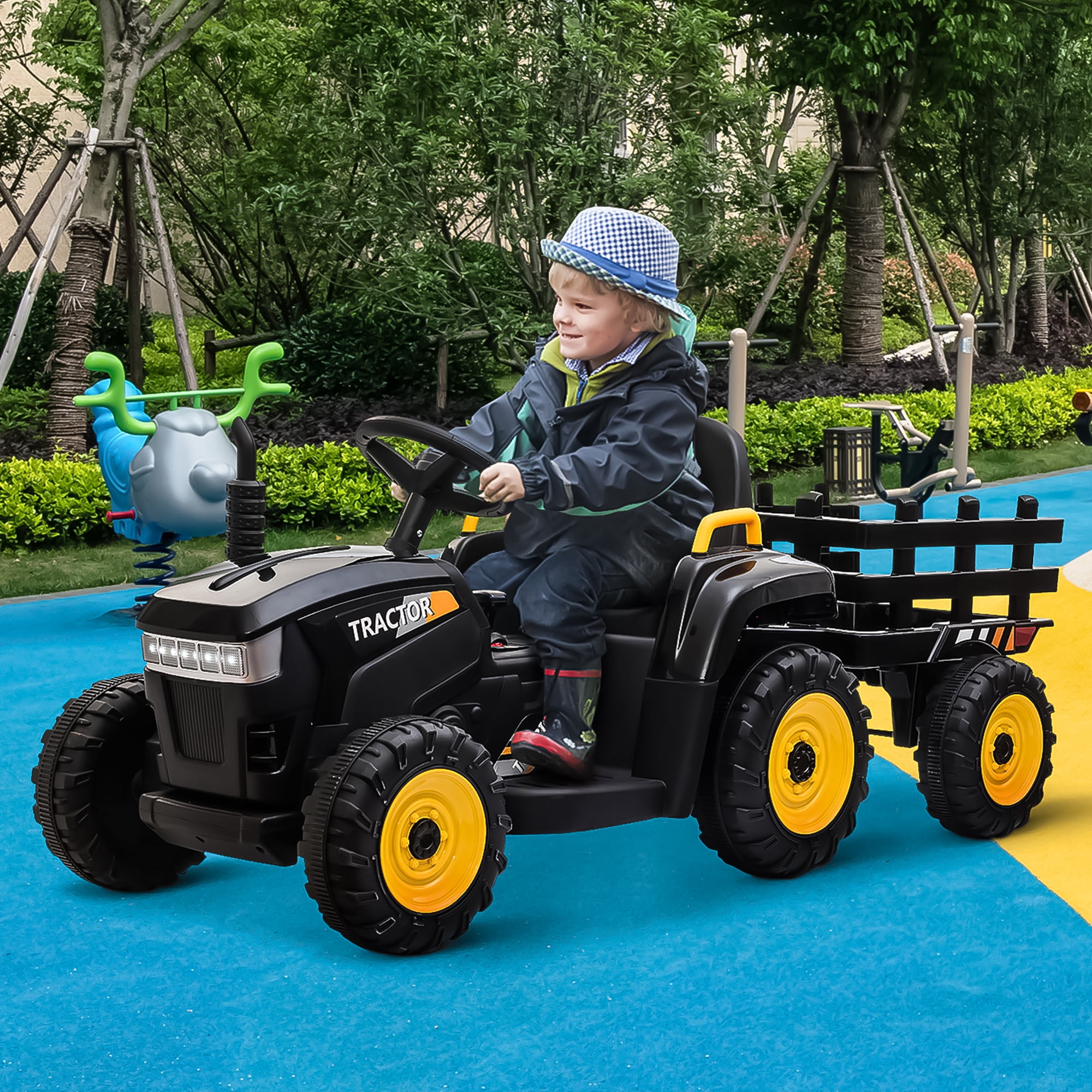 Electric Ride on Tractor, Ride on Toy with Trailer for Kids, 12V ...