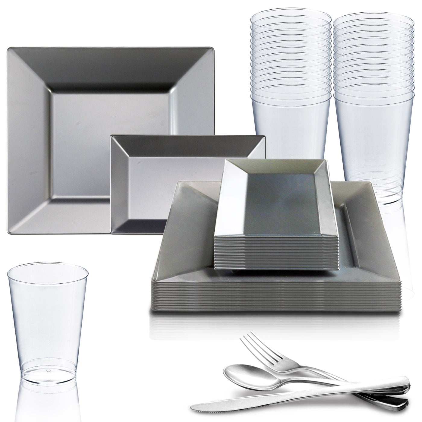 Disposable Plastic Party Dinnerware Set Square Rectangle (60-Person ...