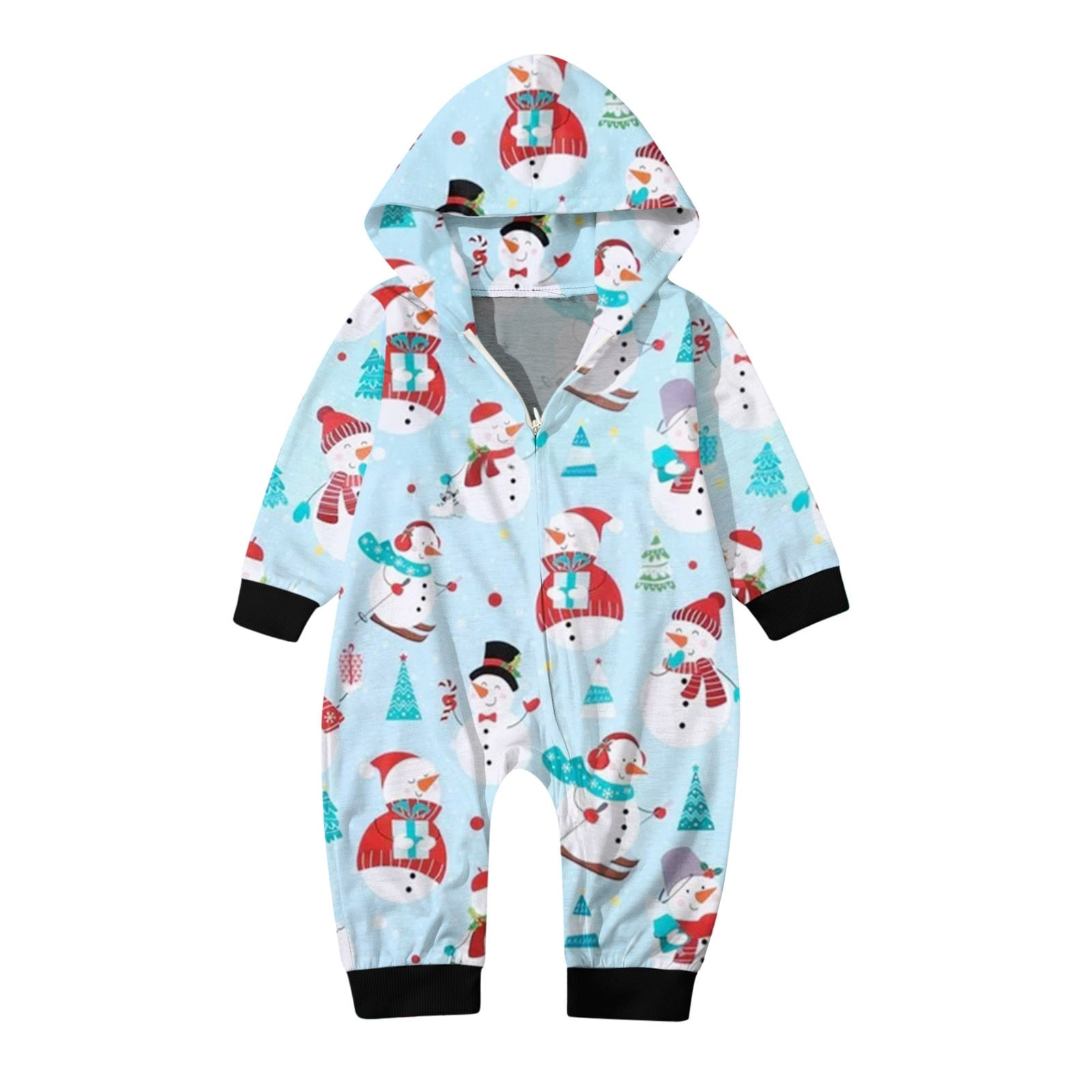 Baby Christmas Sets Light Blue Prints Hooded Zipper Jumpsuit Family ...