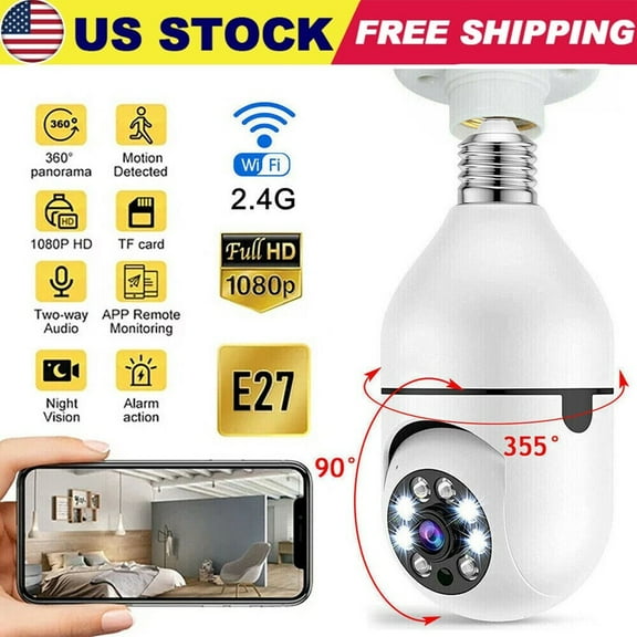 360° 1080P IP E27 Light Bulb Camera Wi-Fi IR Night Smart Home Wireless ...