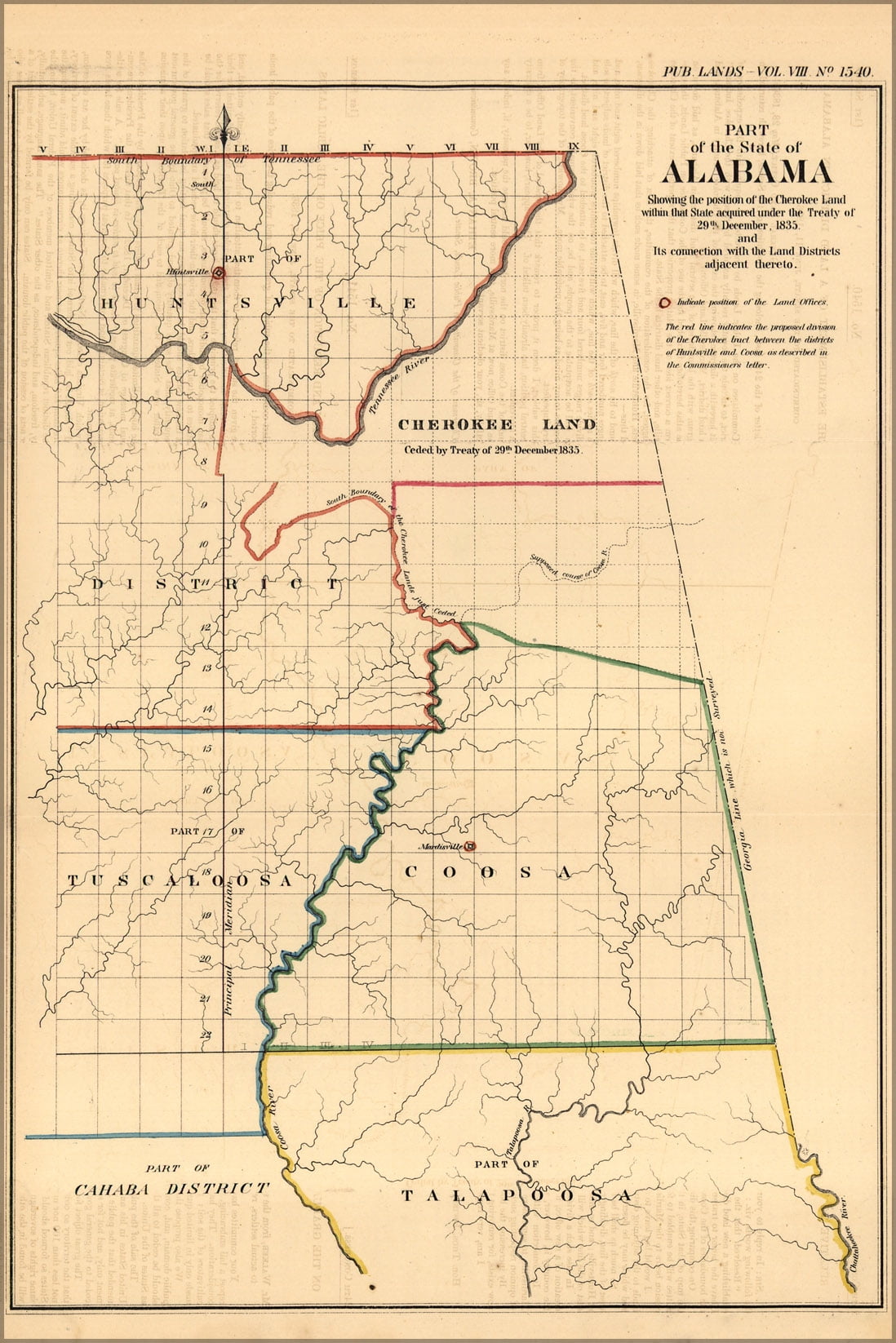 24"x36" Gallery Poster, map of Alabama showing Cherokee indian land ...