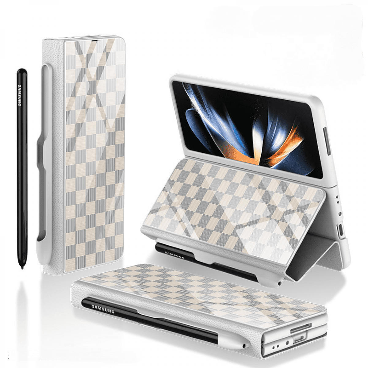 Wish For Samsung Galaxy Z Fold 4 Case with S-Pen Holder Flip Plating ...