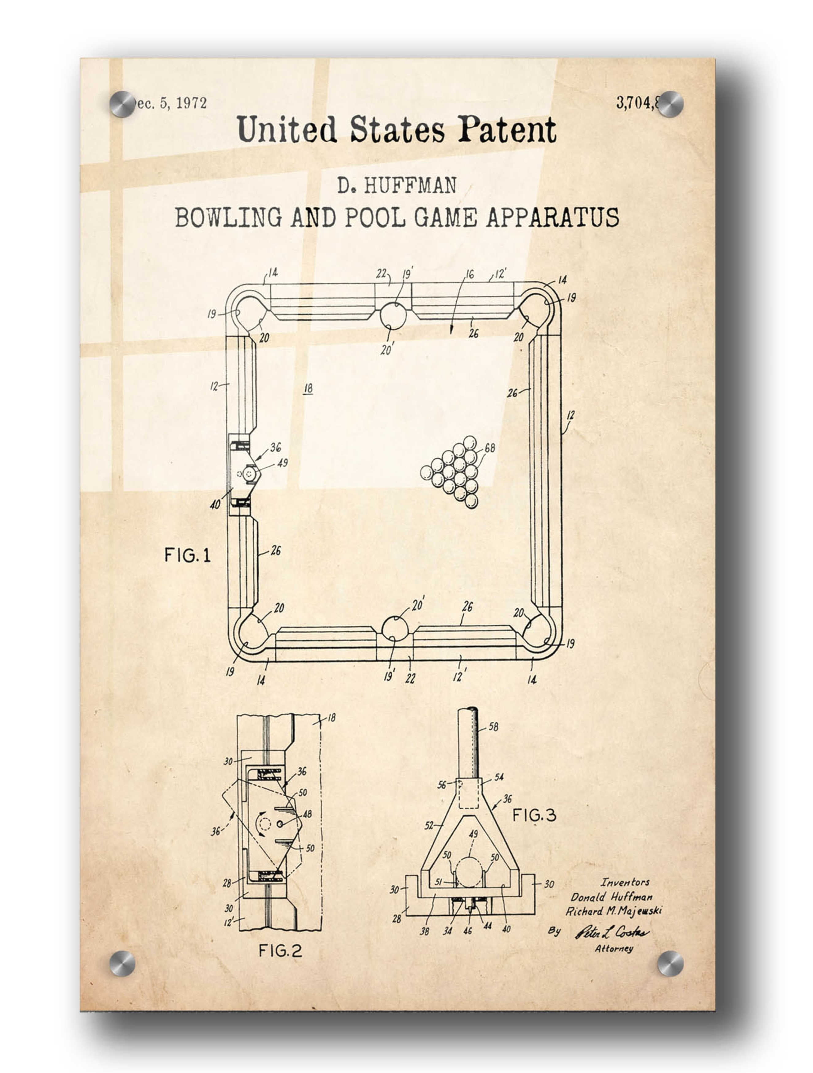 Epic Art 'Bowling and Pool Game Apparatus Blueprint Patent Parchment ...