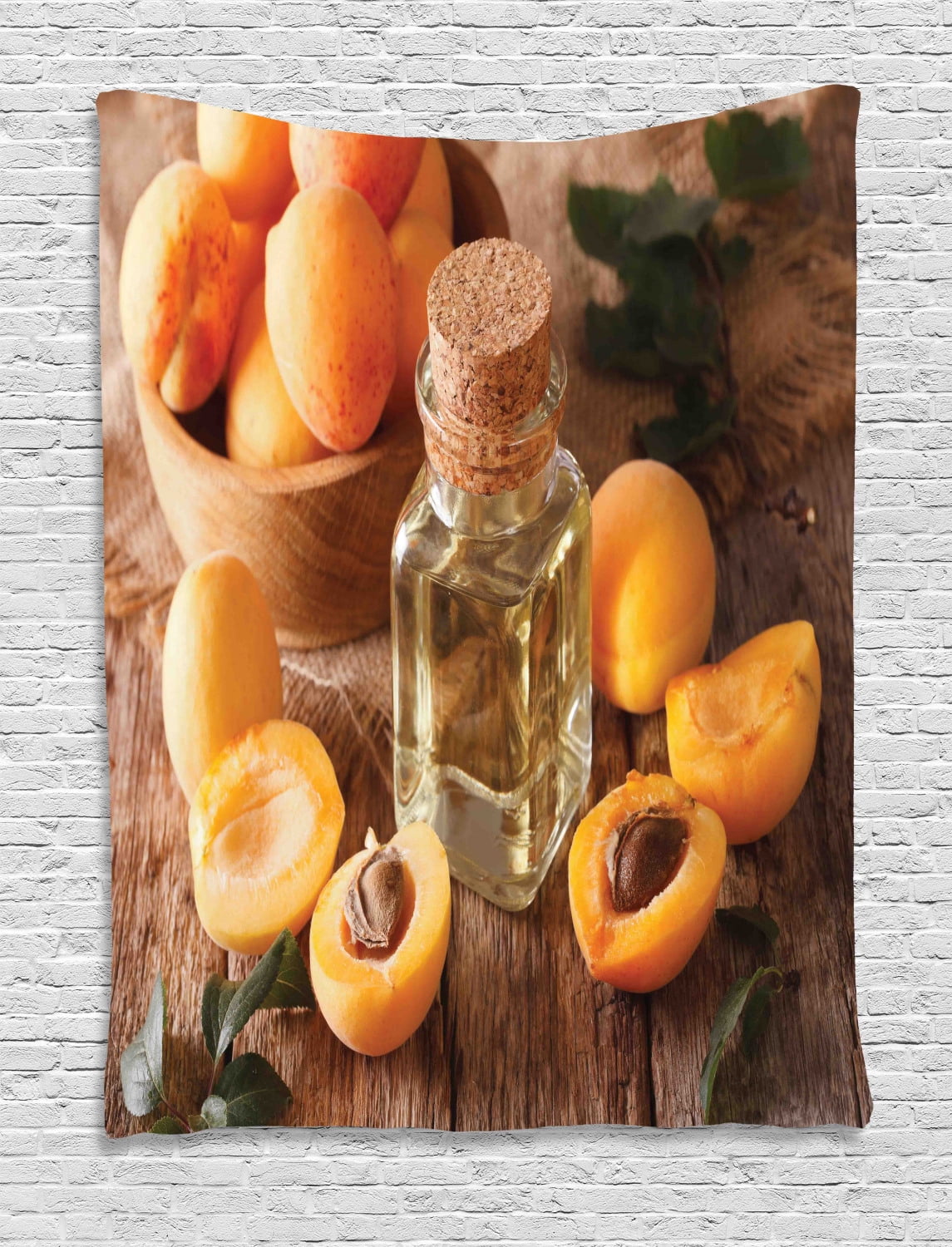 Apricot Tapestry, Kernel Oil in Tiny Glass Bottle and Fresh Apricots on ...