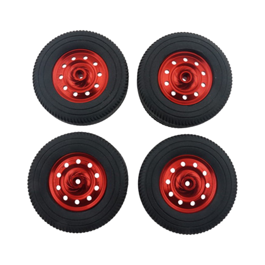 Hard Plastic Tires Durable Metal Wheel Rims Black/Red for 1/10th WPL ...