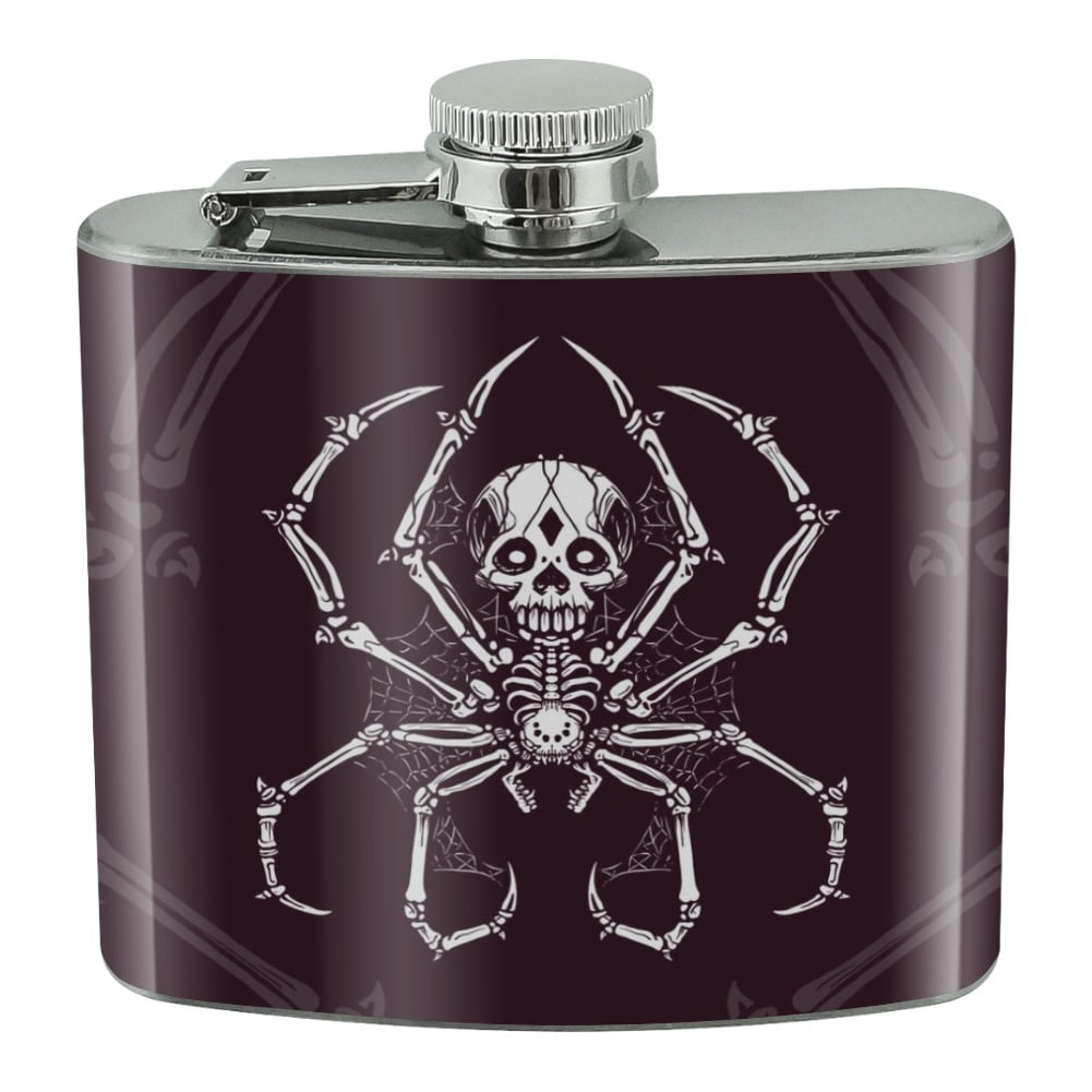 Creepy Bone Skeleton Spider Stainless Steel 5oz Hip Drink Kidney Flask ...