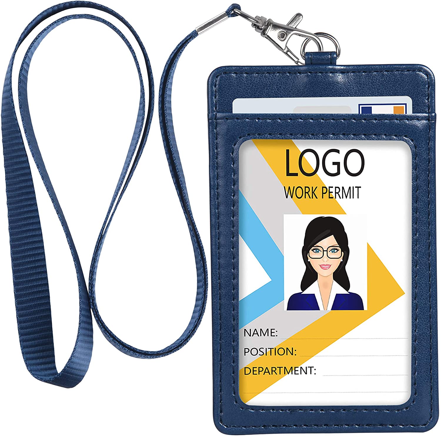 HTWW Leather ID Badge Holder Vertical PU Leather ID Badge Holder With HTWW Leather ID Badge Holder Vertical PU Leather ID Badge Holder With