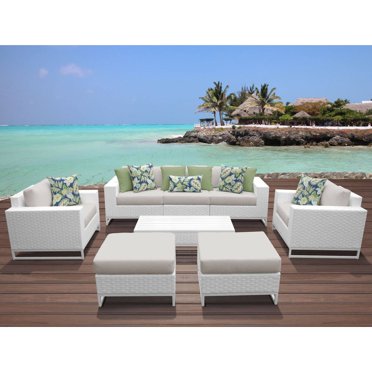 TK Classics Miami Wicker 7 Piece Patio Conversation Set with Ottomans ...