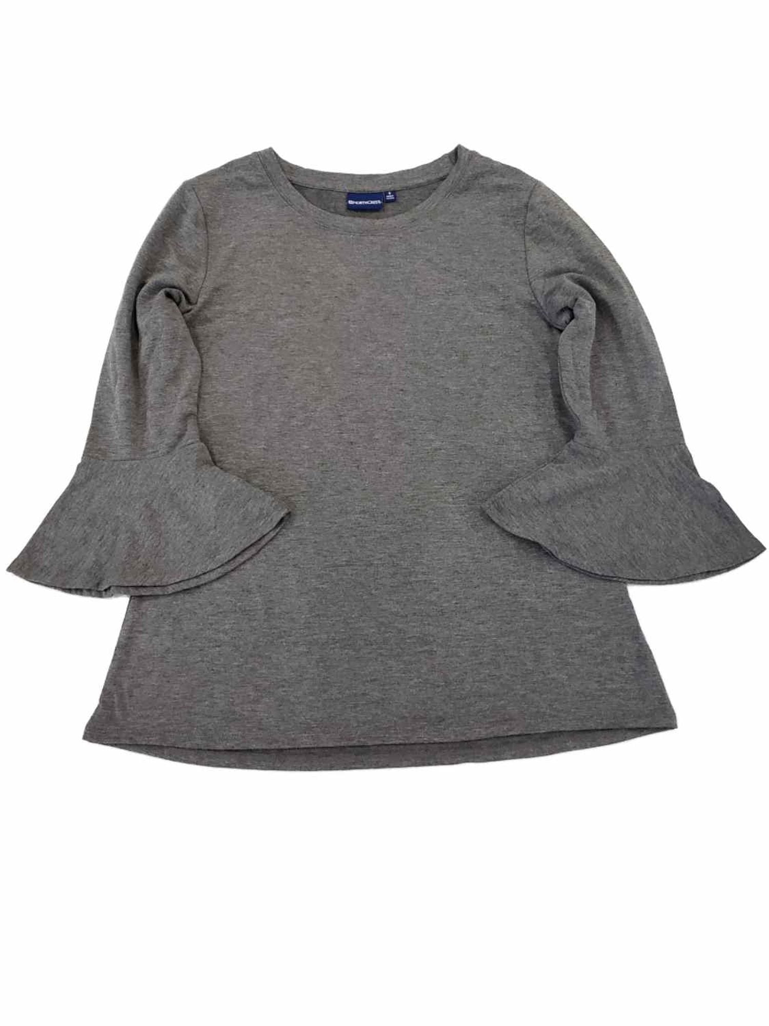 Womens Charcoal Grey Gray Ruffled Sleeve Dressy Shirt Top T-shirt S ...