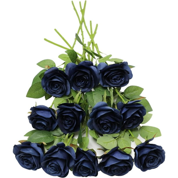 HAHDAXIA Artificial Rose Flower Navy Blue Flowers Navy Blue Roses Silk ...