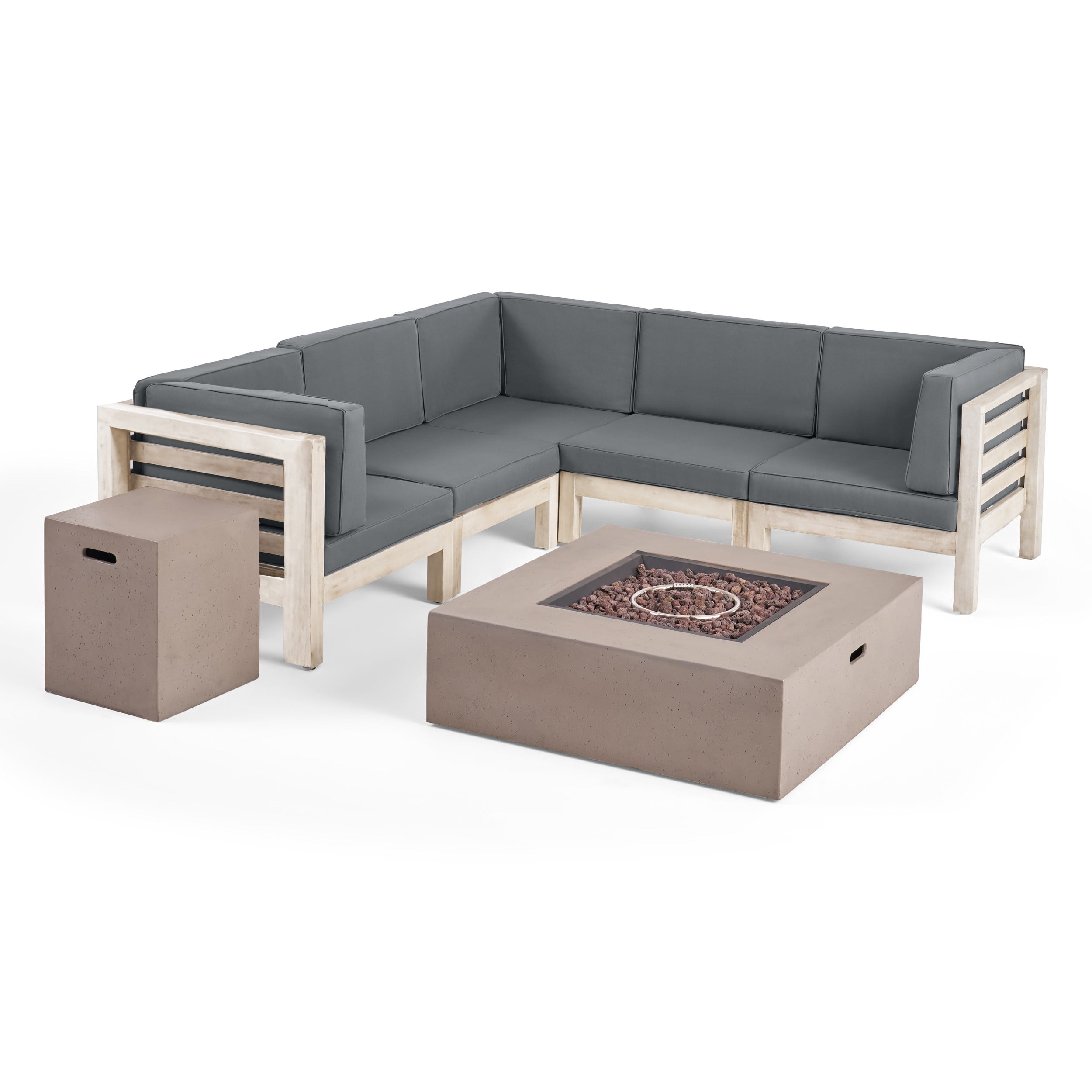 Oana Outdoor V-Shaped Sectional Sofa Set with Fire Pit - Walmart.com