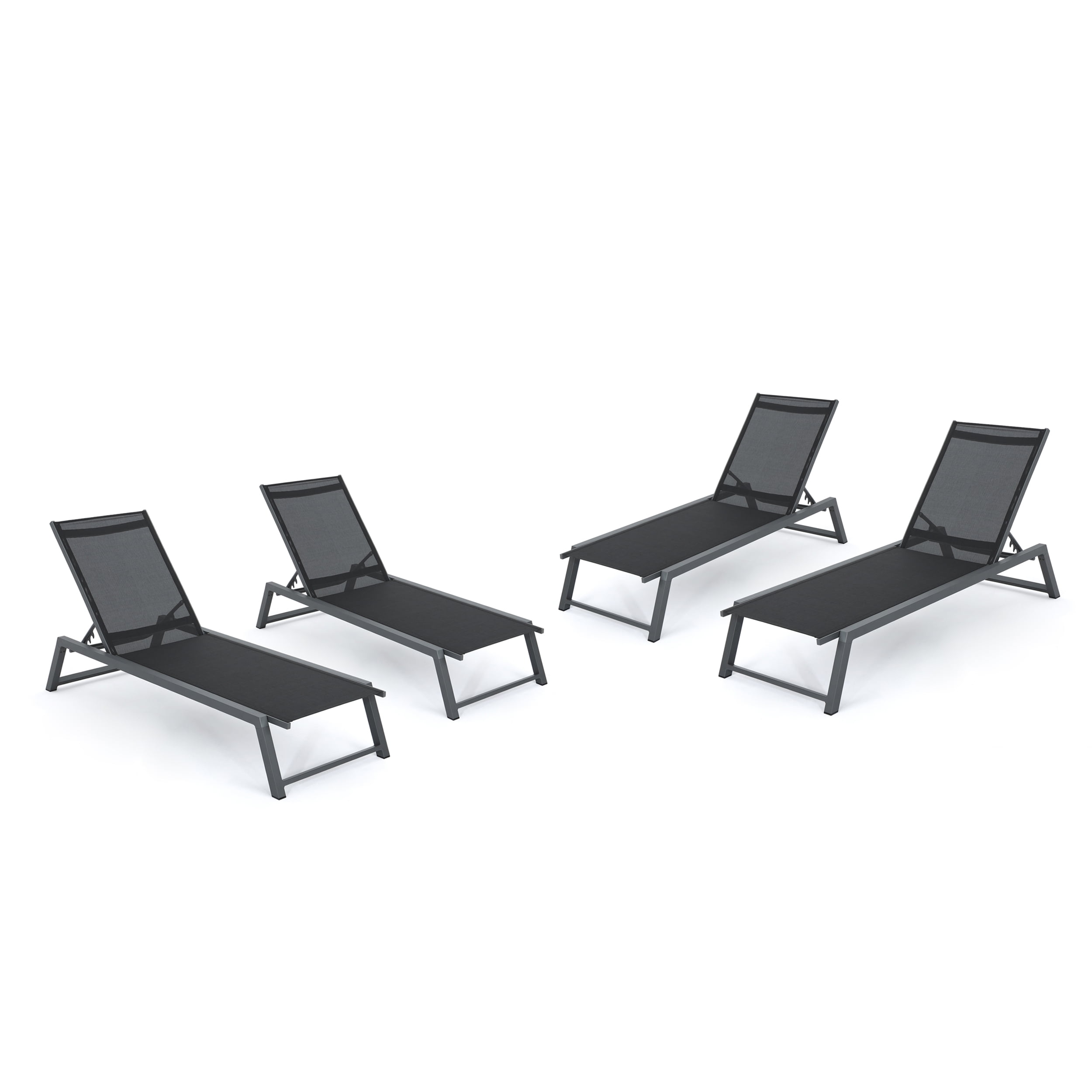 Mesa Outdoor Black Mesh Chaise Lounge with Aluminum Frame, Set of 4 ...