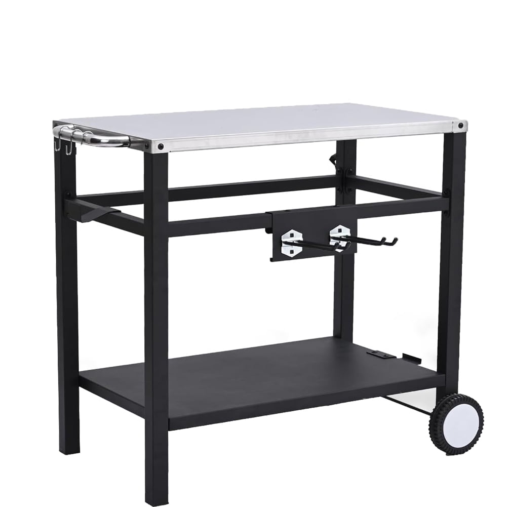 Outdoor Grill Dining Cart with Wheels,Movable Pizza Oven Trolley,Double ...