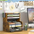 6-Tier Mesh Desk Organizer with Drawer, Wooden Office Organizer for ...