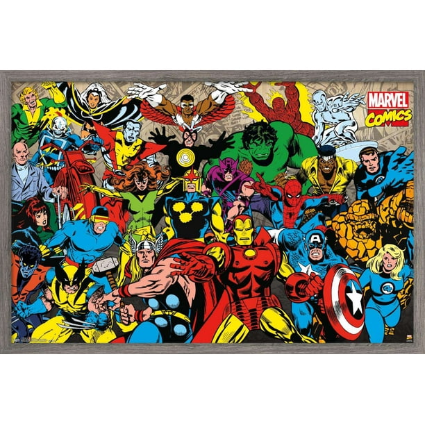 Marvel Comics - Retro Lineup Wall Poster, 22.375" x 34", Framed ...