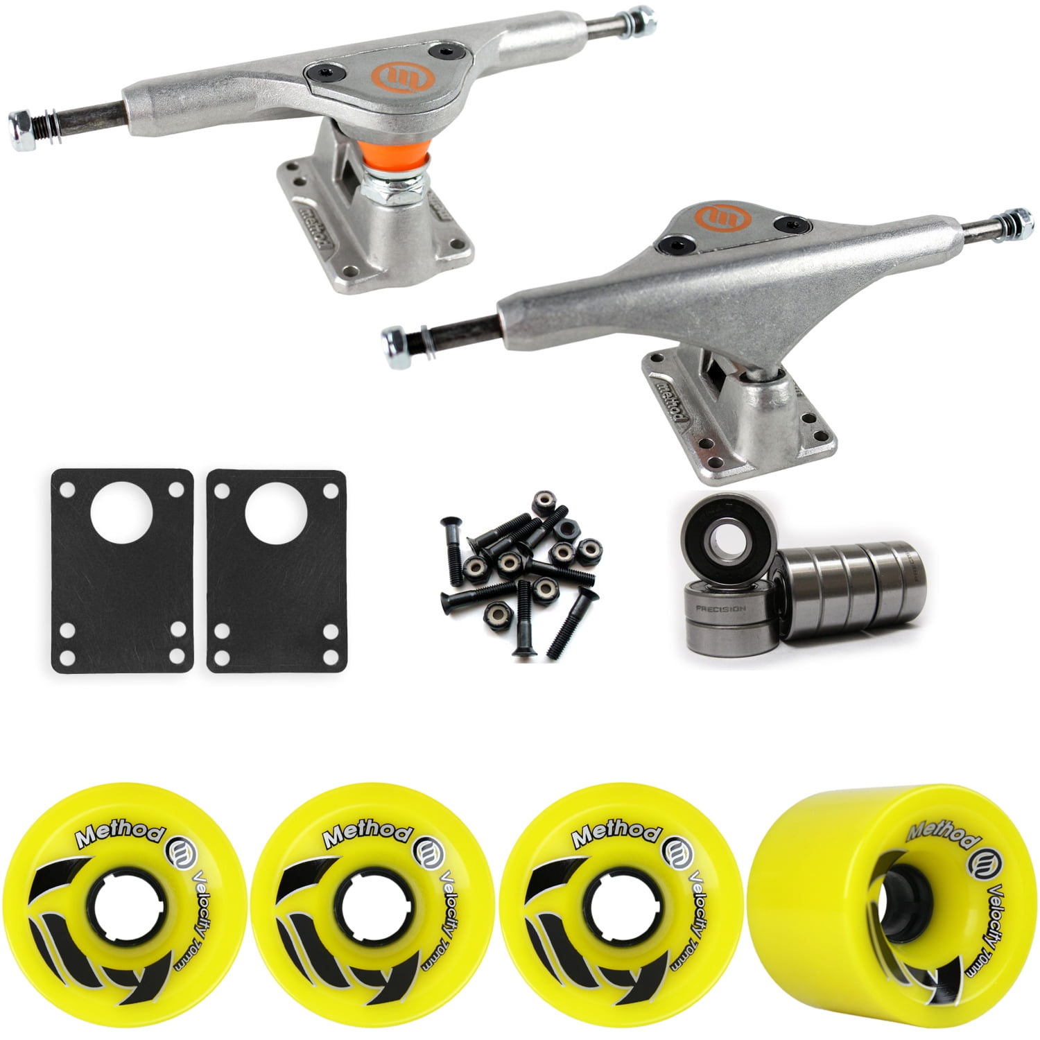 Longboard Trucks Wheels Package METHOD VELOCITY YELLOW 70mm 78A ZC ...