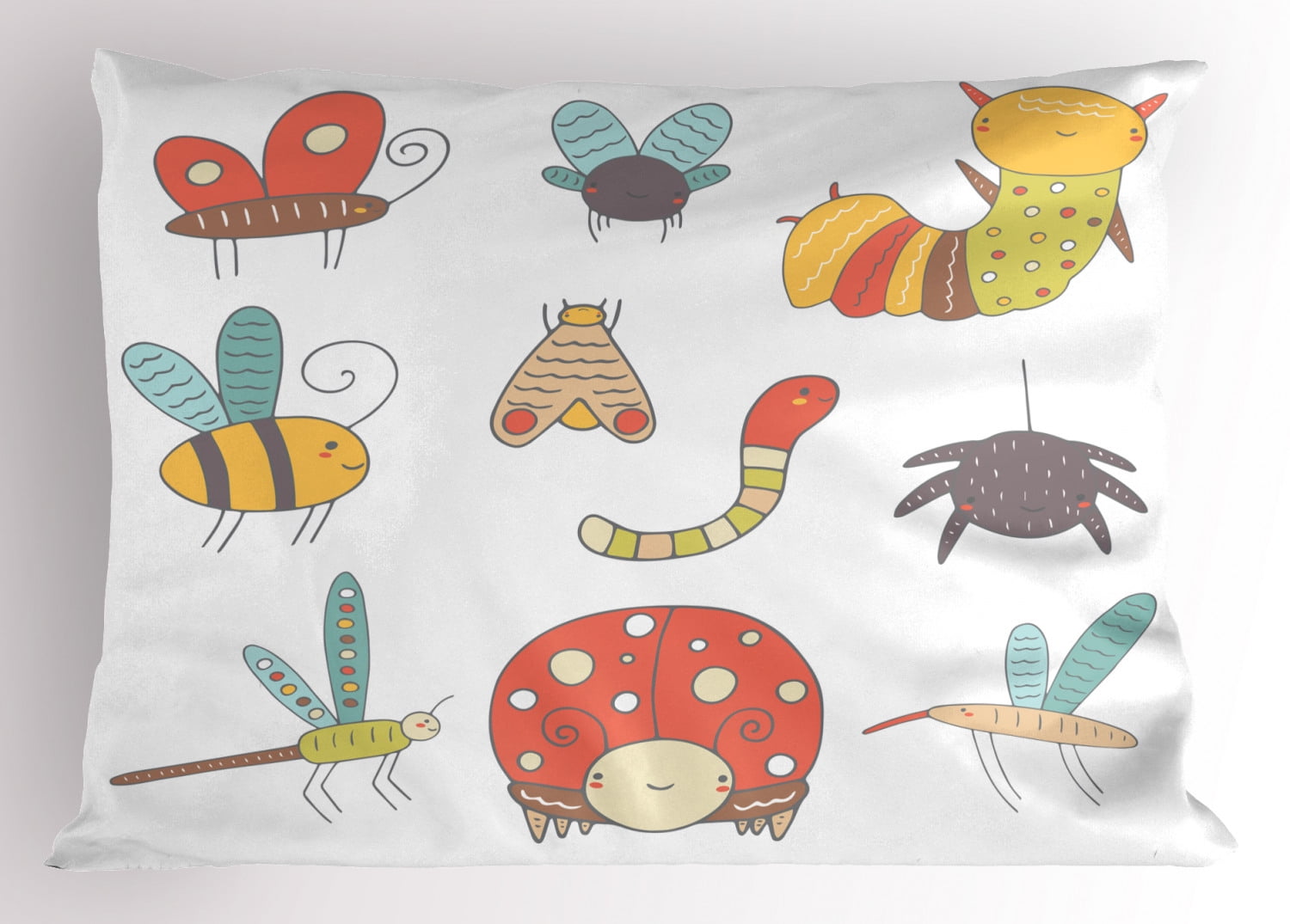 Toddler Pillow Sham, Nursery Doodle Bugs and Insects Smiling Dragonfly ...