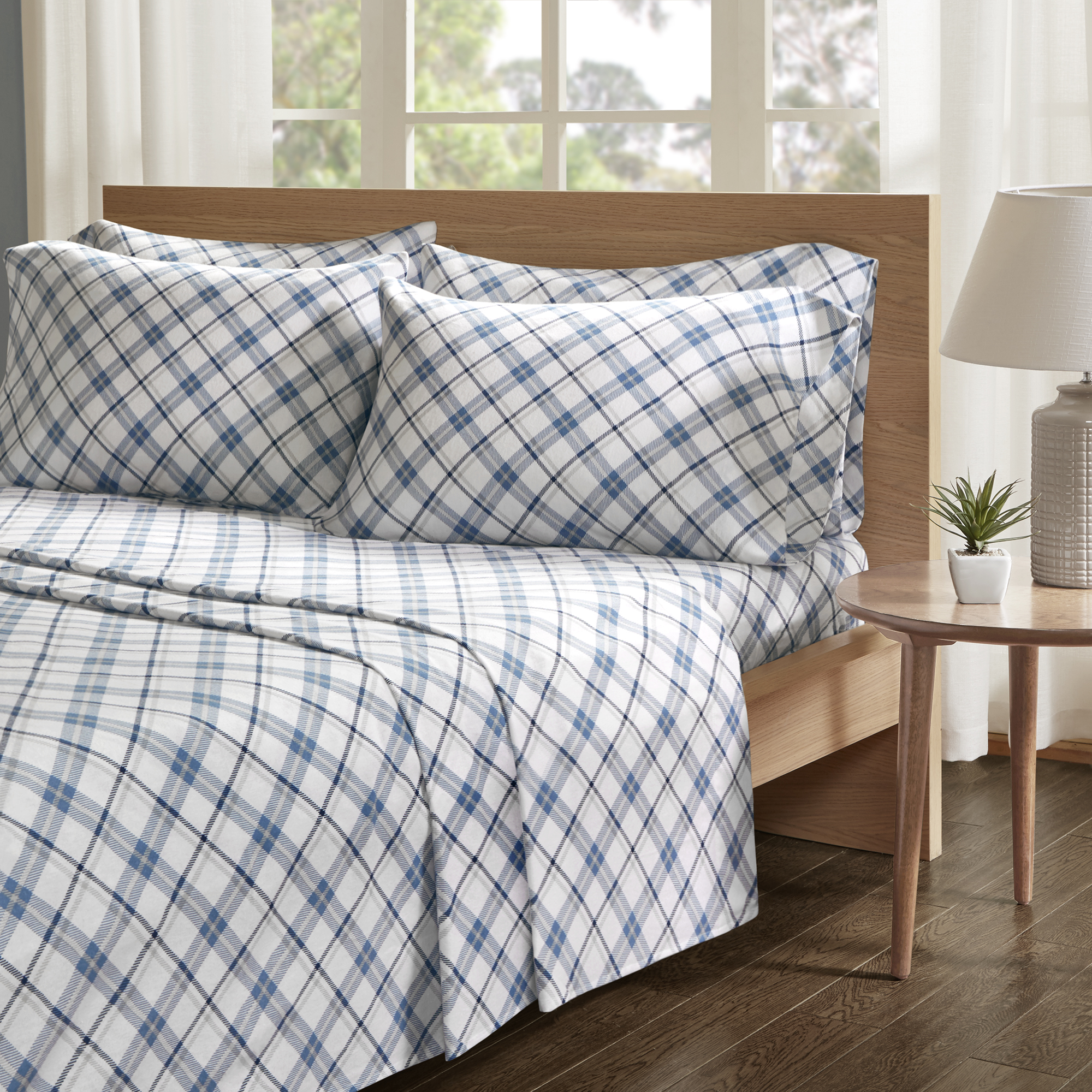 Comfort Spaces Plaid 100 Cotton Flannel Printed Sheet Set Queen Blue Comfort Spaces Plaid 100 Cotton Flannel Printed Sheet Set Queen Blue